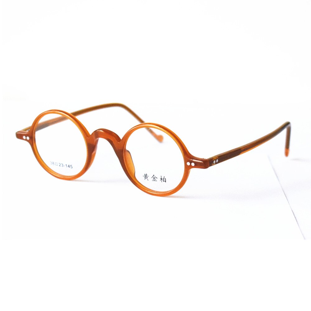 Vintage Small Round Eyeglass Frames 38mm Full Rim Orange Gold Men Wome