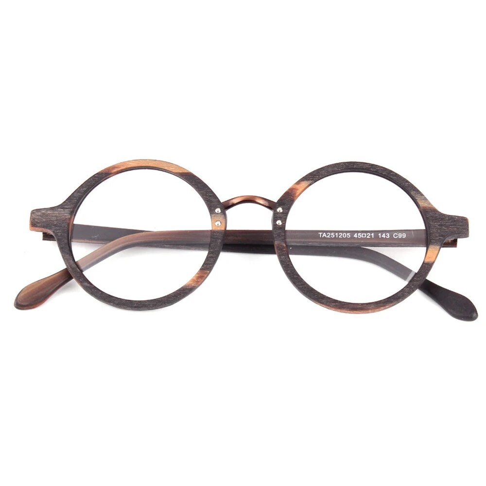 45mm Wood Frame Round Optical Handmade Vintage Retro Eyeglass Frames S ...