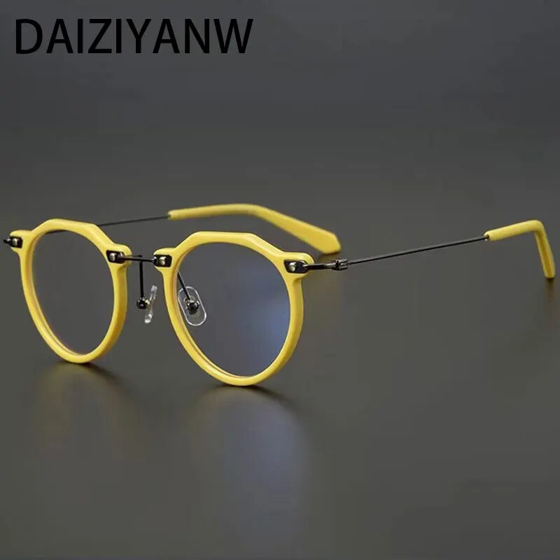 Metal Titanium Eyeglass Frame Retro Men Women Round Acetate Fiber Leg ...