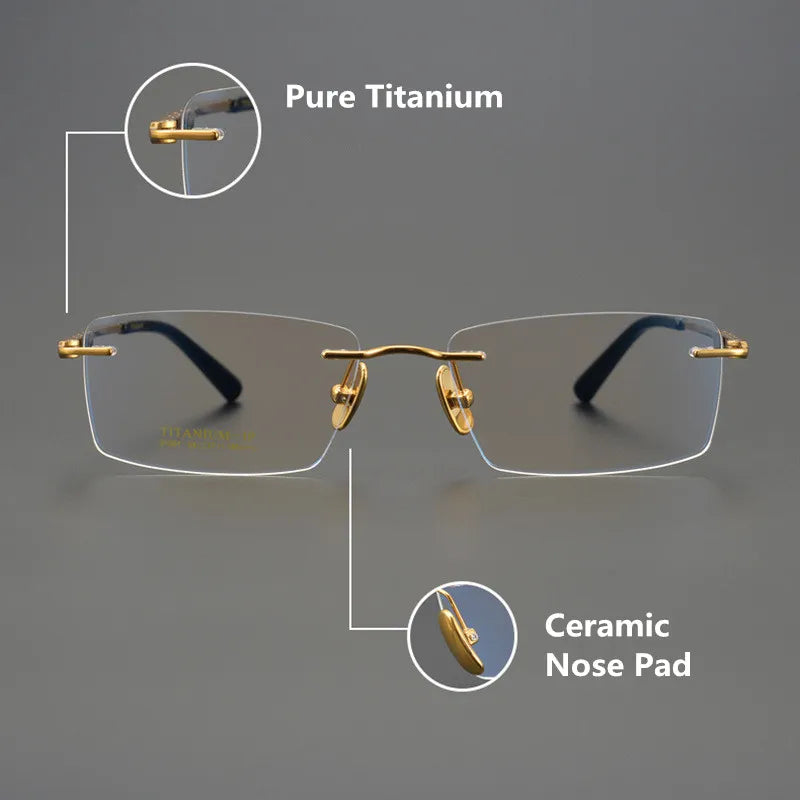 High Quality Pure Titanium Glasses Frame Ultra-light Rimless Men Squar ...