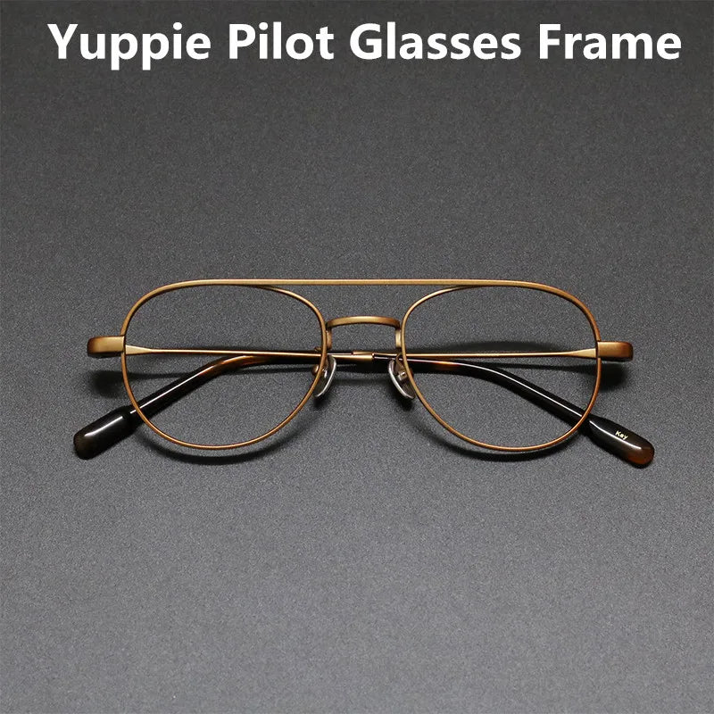 Japanese Design Pilot Titanium Oval Glasses Frame Men Optical Eyeglass ...