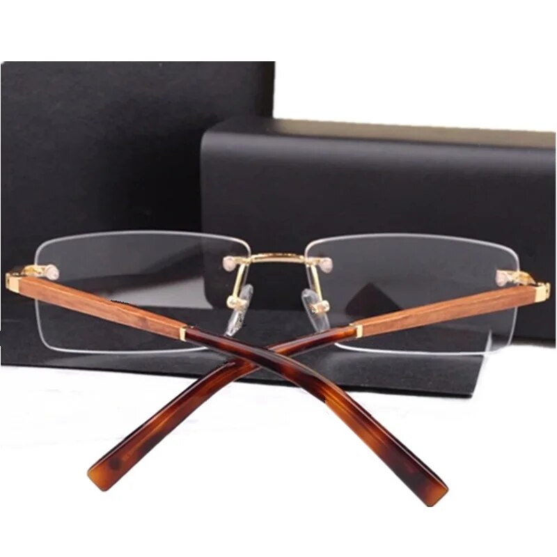 Lightweight Wooden Leg Rimless Glasses Frame for Men 56-17-140 Titaniu ...