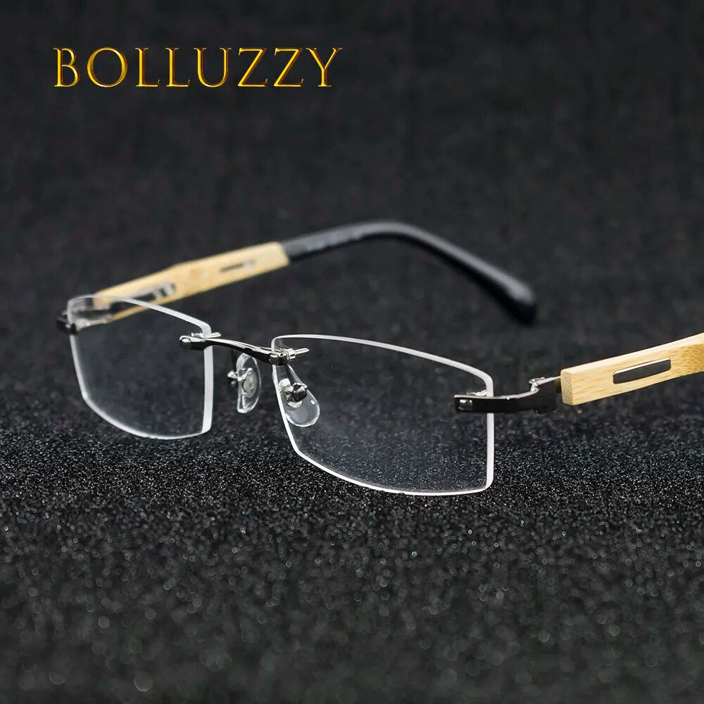 Men Bamboo Titanium Rimless Wooden Leg Optical Prescription Receipt Go ...