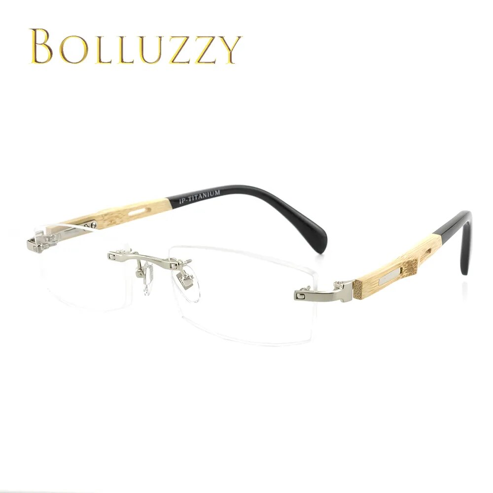 Men Bamboo Titanium Rimless Wooden Leg Optical Prescription Receipt Go ...