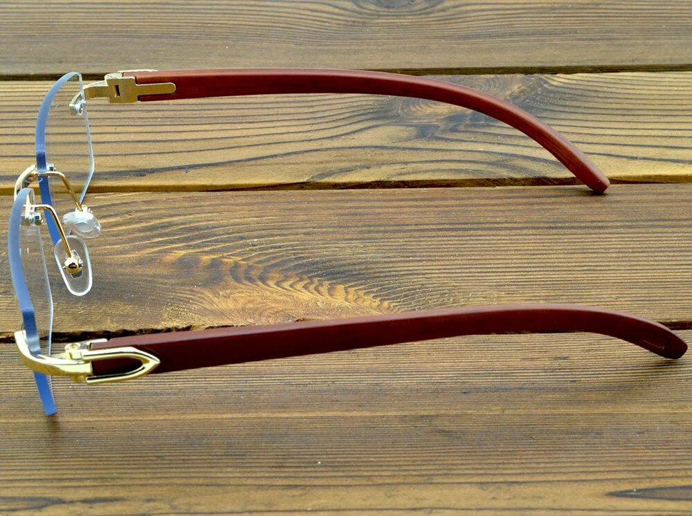 Men and Women natural wood legs rimless glasses frame high standard ...