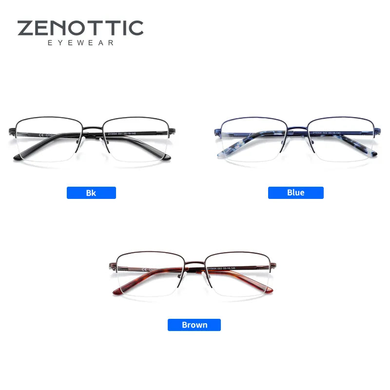 ZENOTTIC Ultralight metal Square Half Rimless Eyeglasses for Myopia Sp ...