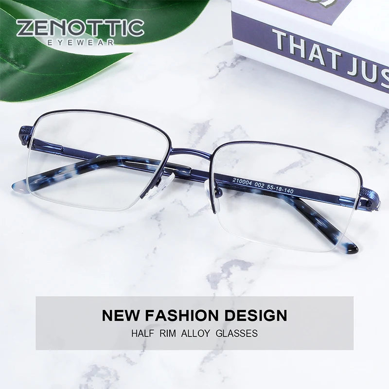 ZENOTTIC Ultralight metal Square Half Rimless Eyeglasses for Myopia Sp ...