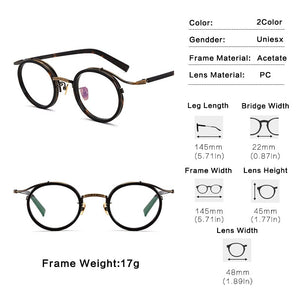 2023 Vintage Round Acetate Glasses Frame Men Women Retro Myopia Prescr ...