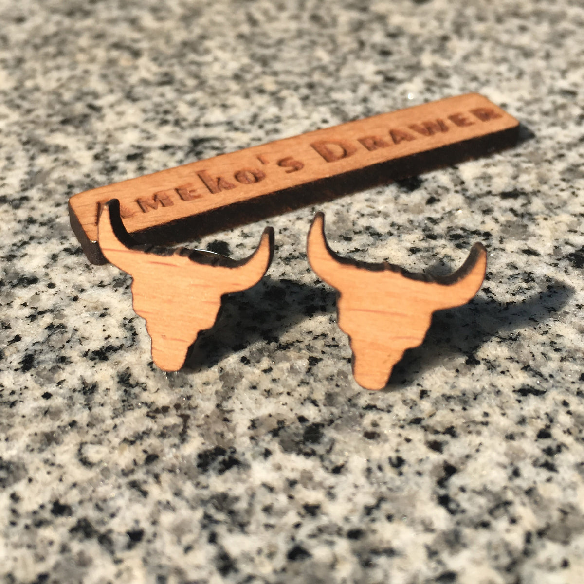 Bull Engraved Earrings Animal Stud Bull Head with Horns Wooden Earring ...