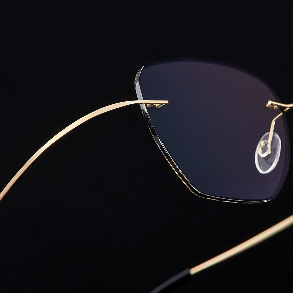 Gmei Optical Golden Titanium Alloy Men's Rimless Glasses Frame With Gr ...