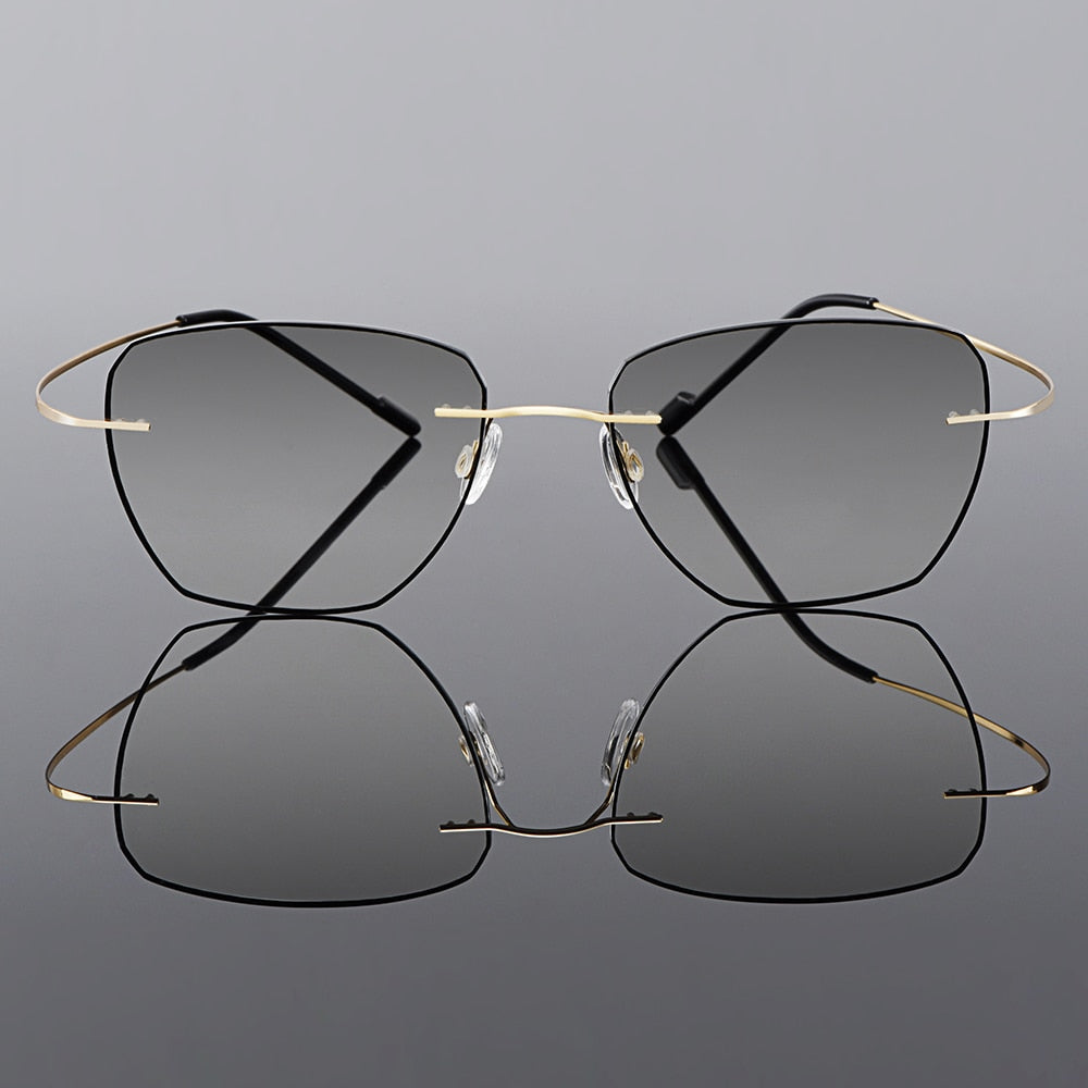 Gmei Optical Golden Titanium Alloy Men's Rimless Glasses Frame With Gr ...