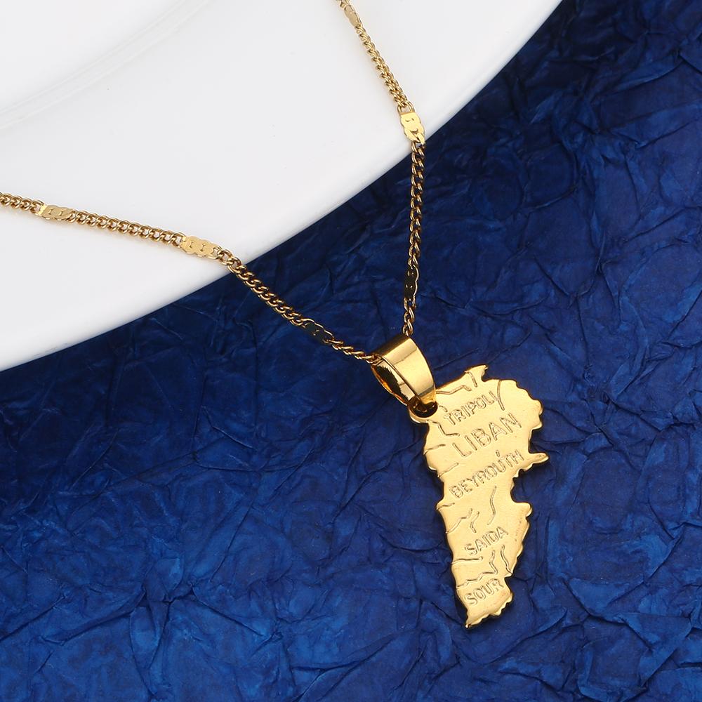 Gold Color Lebanon Map Pendant Necklaces Liban Maps of Lebanese Patrio ...