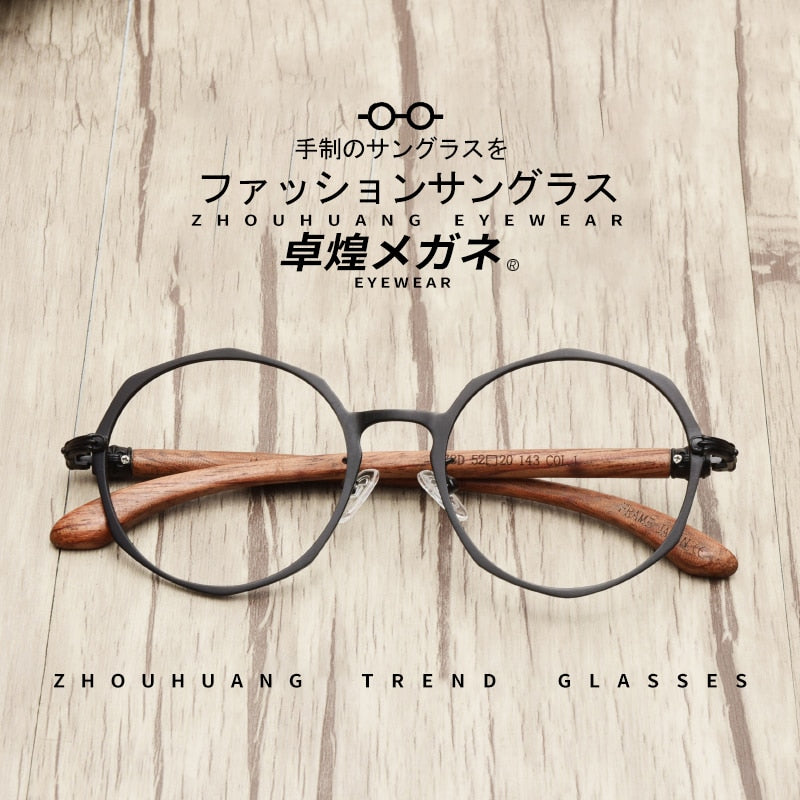Japanese Brand Round Glasses Frame Man Women 100% Wood Myopia Computer ...