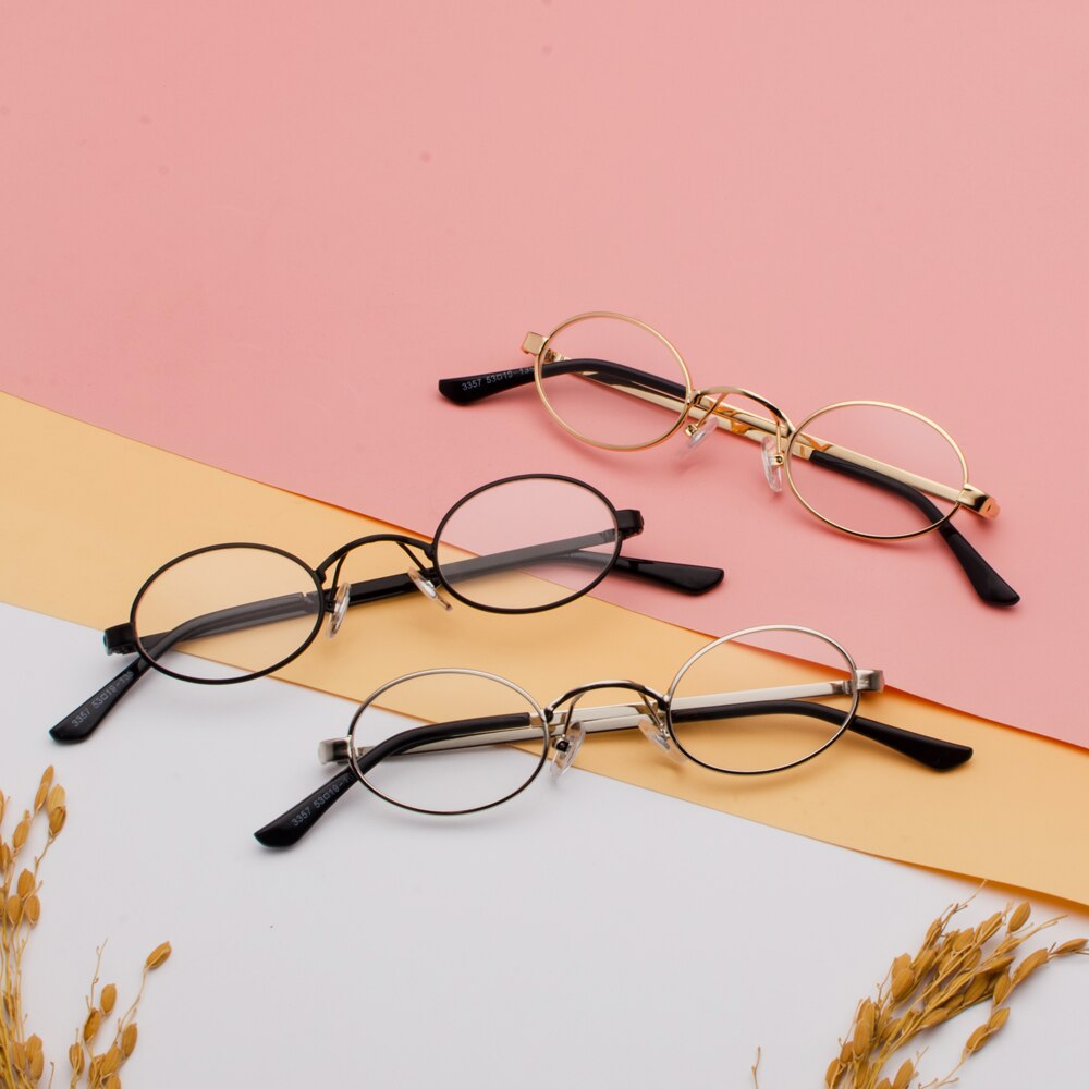 Kachawoo Vintage Eyeglasses Men Tiny Oval Metal Retro Glasses Frame Wo