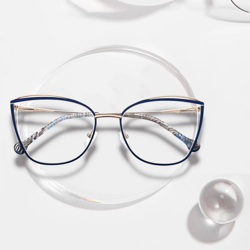 LANSSY Metal Glasses Frame Women Cat Eye Myopia Computer Eyeglasses Fr ...