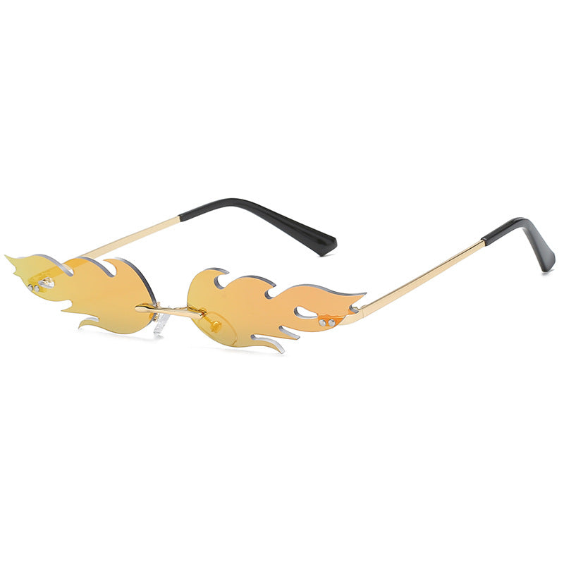 Women Men Rimless Wave Sun Glasses Fire Flame Sunglasses Eyewear Brand ...