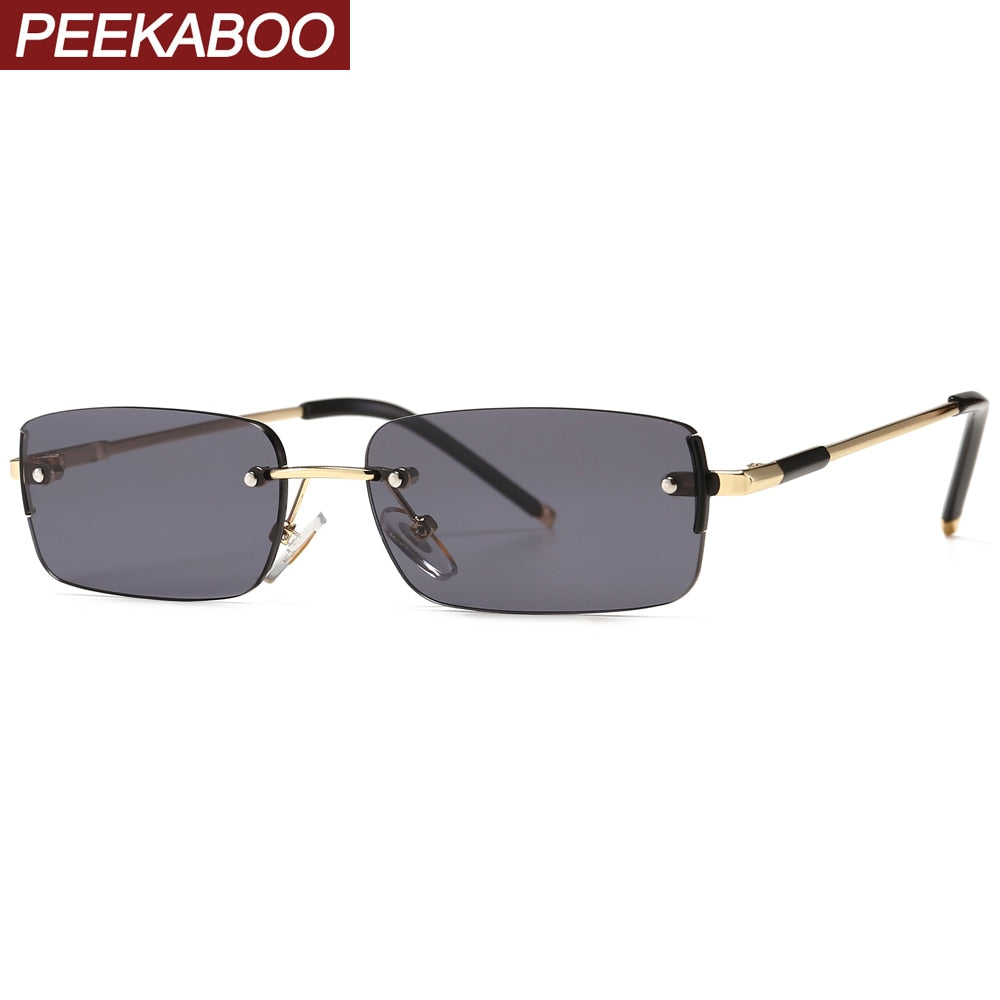 Peekaboo narrow rectangular sunglasses for men rimless metal small ret ...