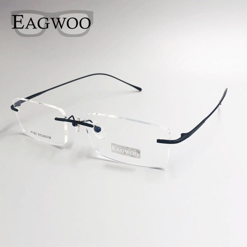 Pure Titanium Eyeglasses Rimless Optical Frame Prescription Spectacle ...