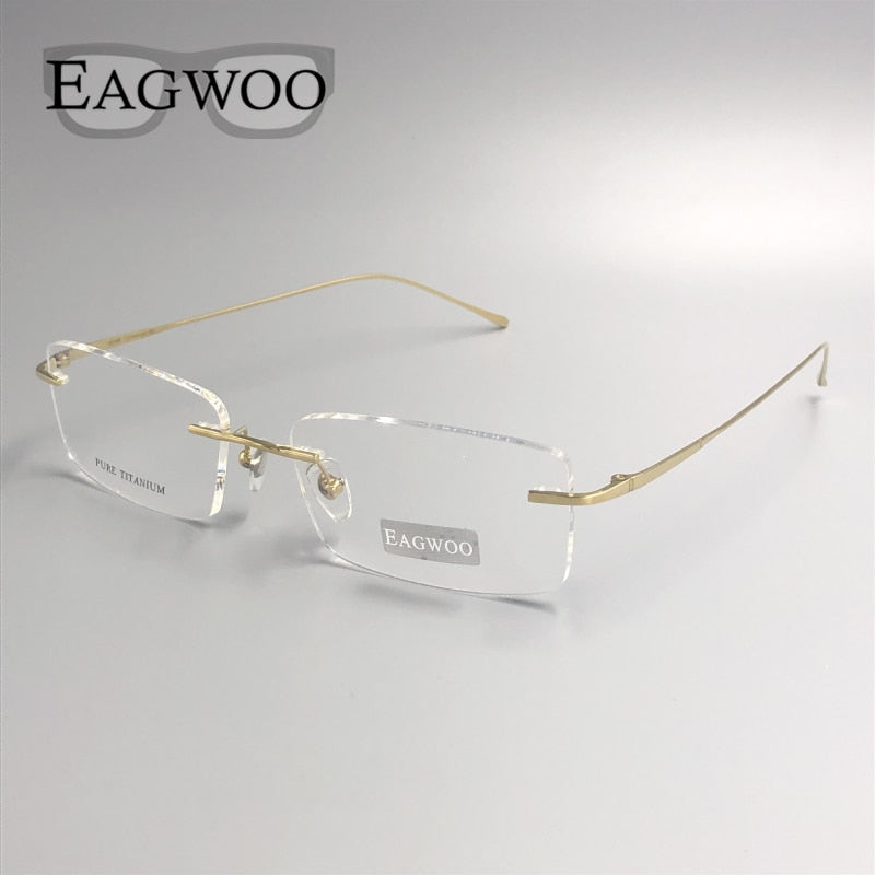 Pure Titanium Eyeglasses Rimless Optical Frame Prescription Spectacle ...