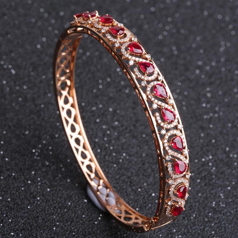 Latest Vintage Women Party Bangles Antique 18K Rose Gold Red Natural R ...
