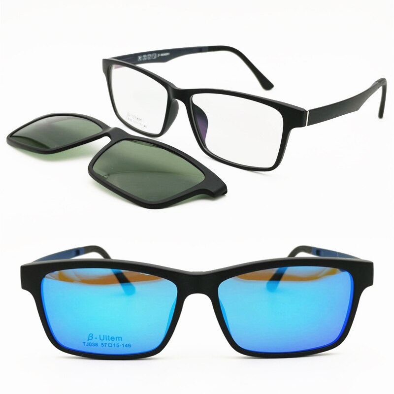 ULTEM rectangle shape optical eyeglasses frame with clip on polarized ...