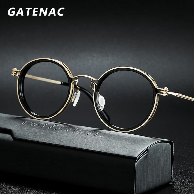 Vintage Titanium Eyeglasses Frame Men Round Myopia Prescription Glasse ...