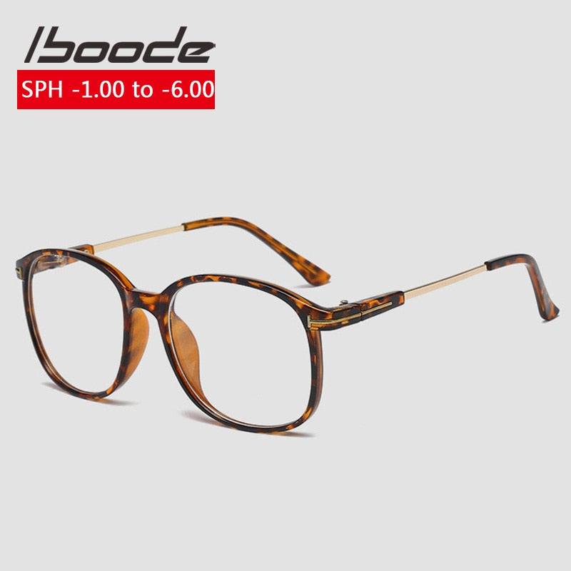 iboode Myopia Glasses Women Men Leopard Print Finished Myopia Eyeglass ...